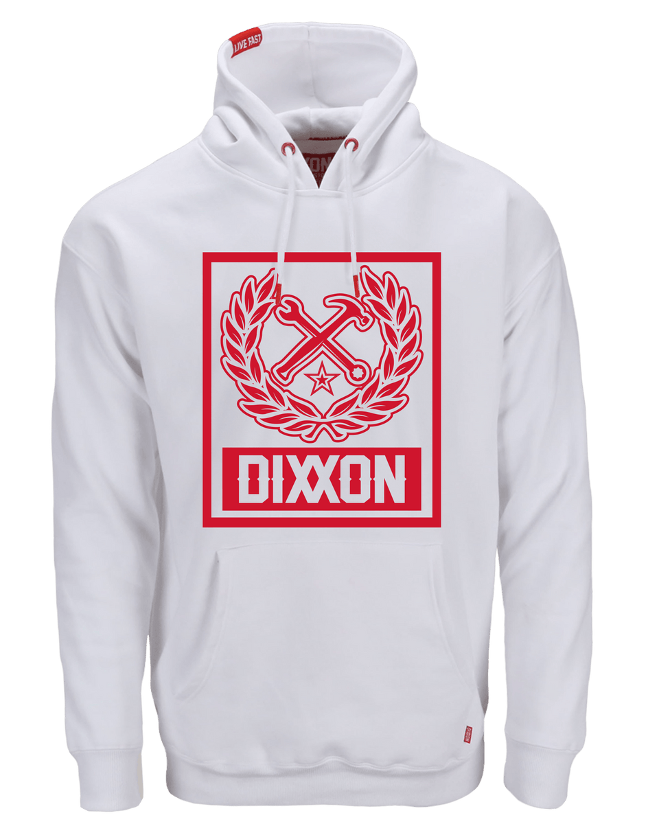 Mens Red Box Crest Pullover Hoodie White Dixxon Flannel Co