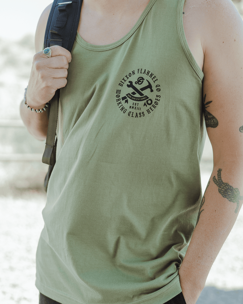 Black Working Class Badge Tank - O.D. Green | Dixxon Flannel Co.