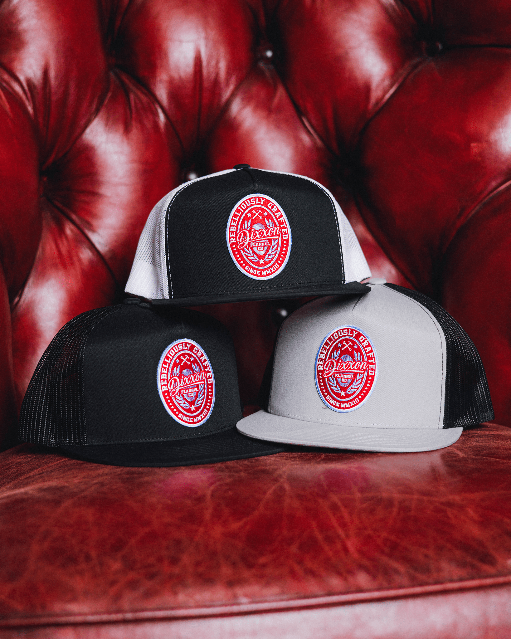 Rebelliously Crafted Flat Bill Trucker Snapback - Red | Dixxon Flannel Co.