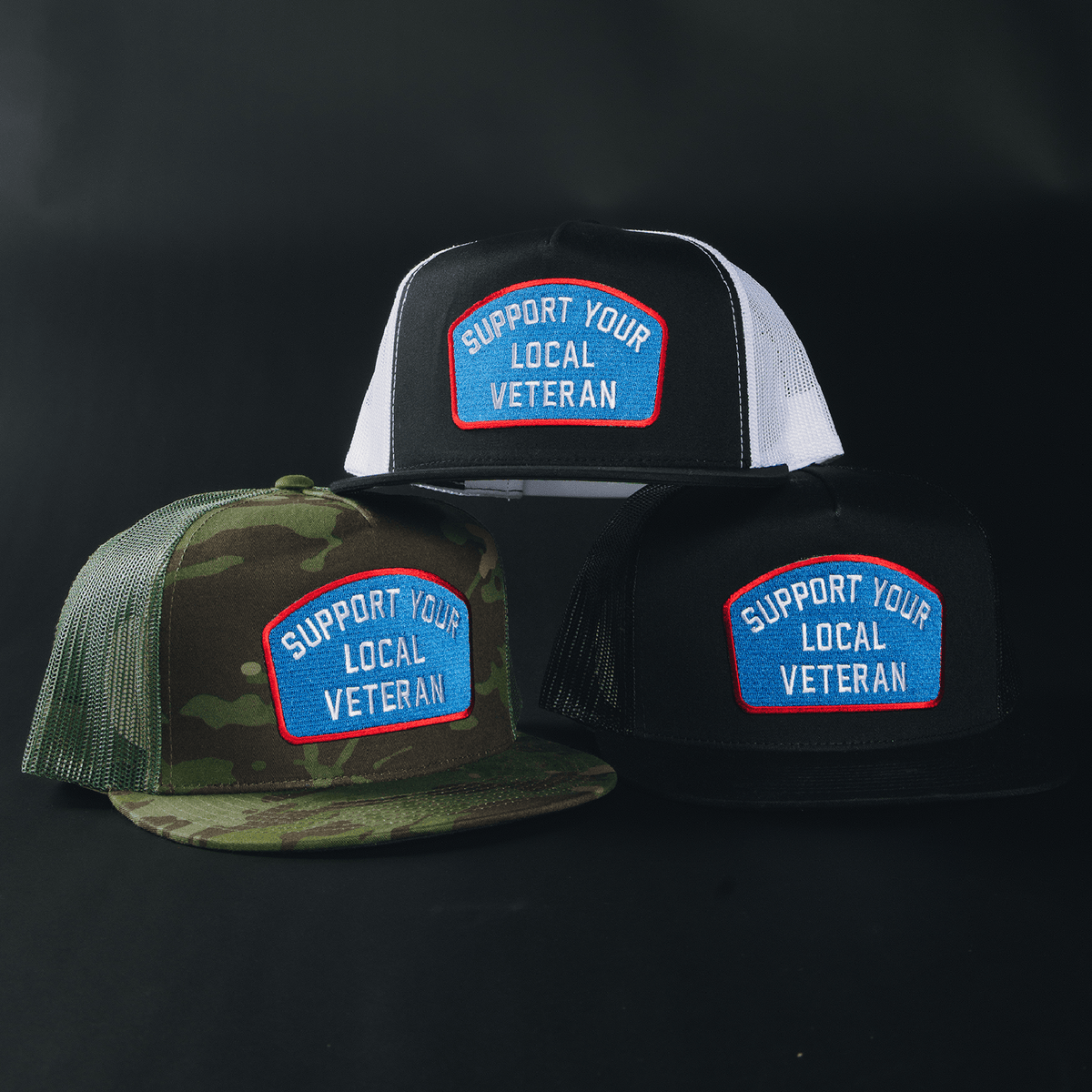 Support Your Local Veteran Flat Bill Trucker Snapback - Red, White ...