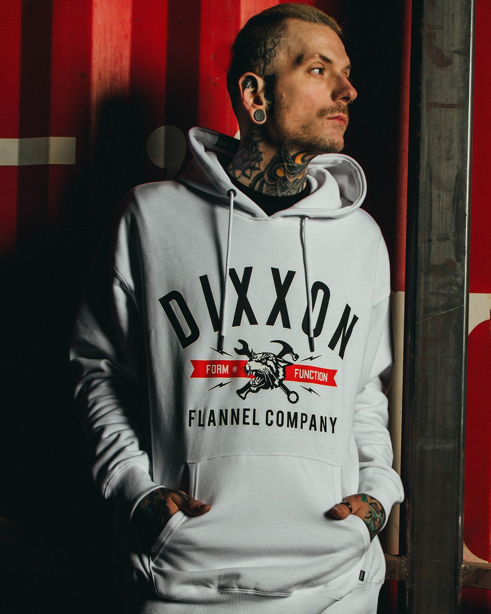 Mens Tiger Pullover Hoodie White Dixxon Flannel Co