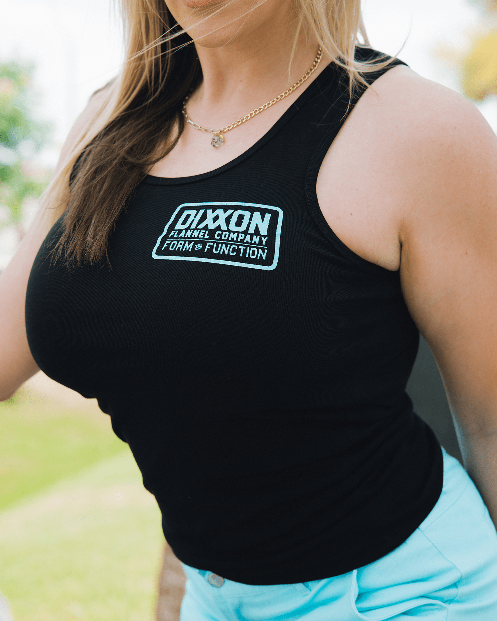 Women's Aqua Classic Logo Fitted Tank - Black | Dixxon Flannel Co.