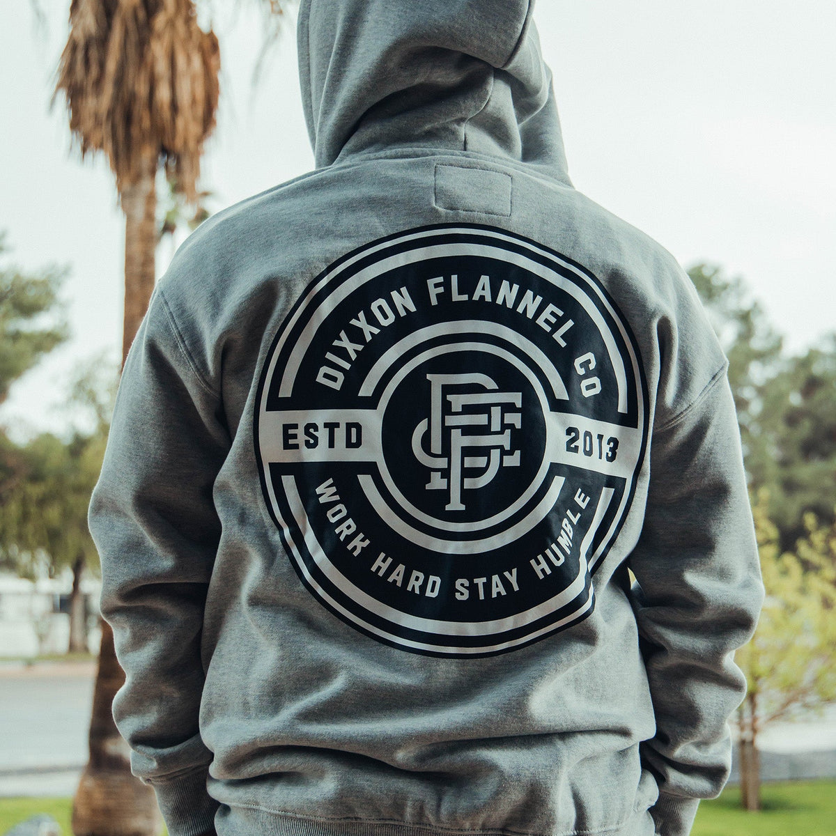 Men's Black Work Hard Badge Zip Up - Heathered Gray | Dixxon Flannel Co.