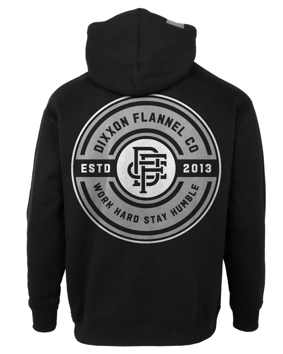 Mens Gray And White Work Hard Badge Zip Up Hoodie Black Dixxon