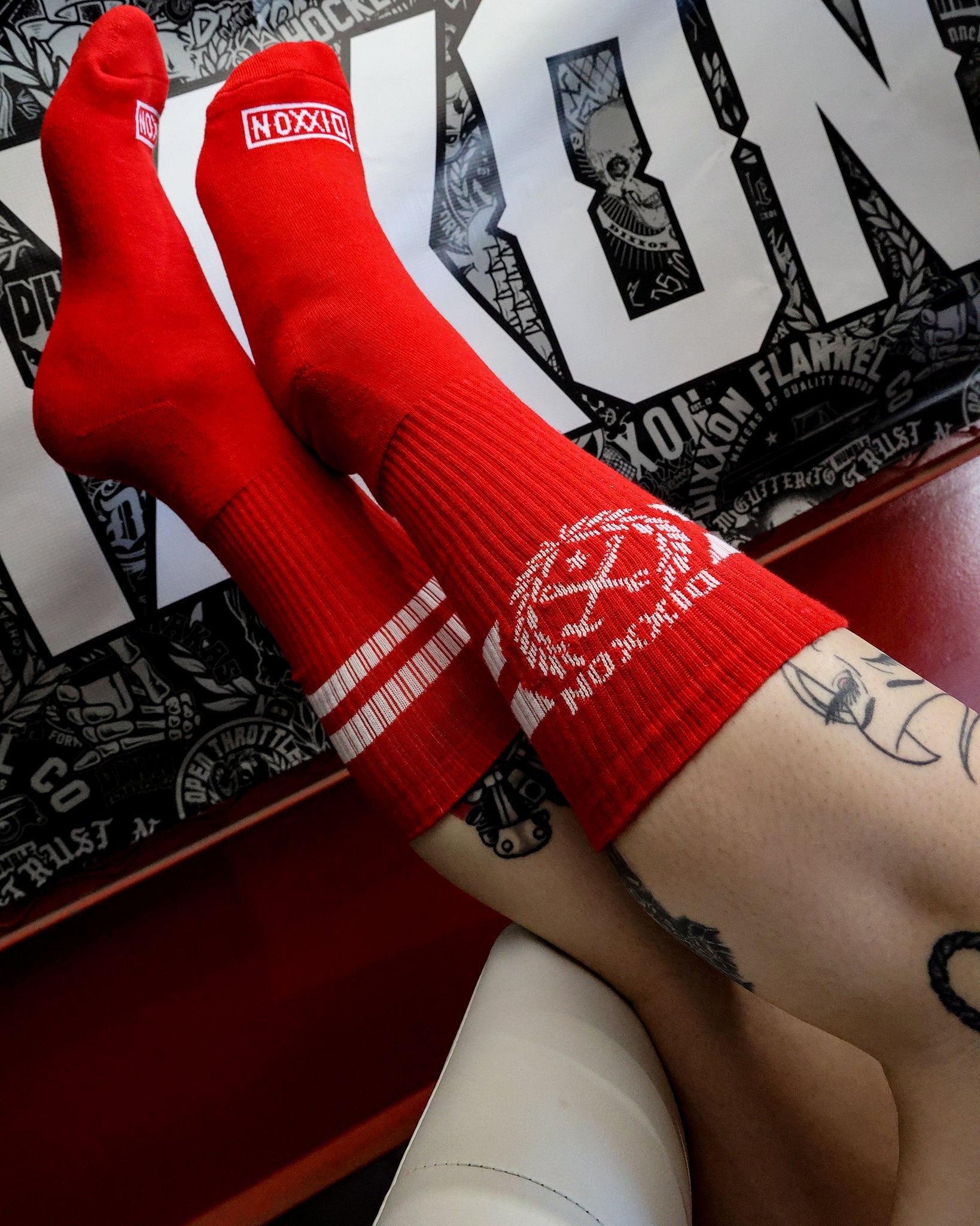Stay Humble Premium Crew Socks - Red & White | Dixxon Flannel Co.
