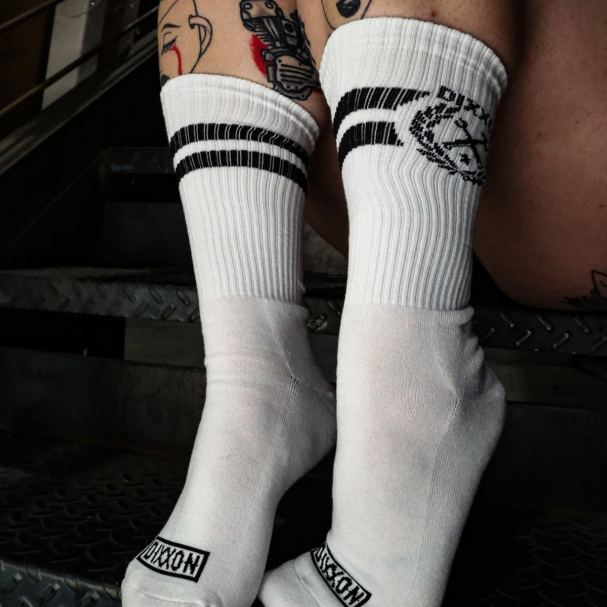 Stay Humble Premium Crew Socks - White & Black | Dixxon Flannel Co.