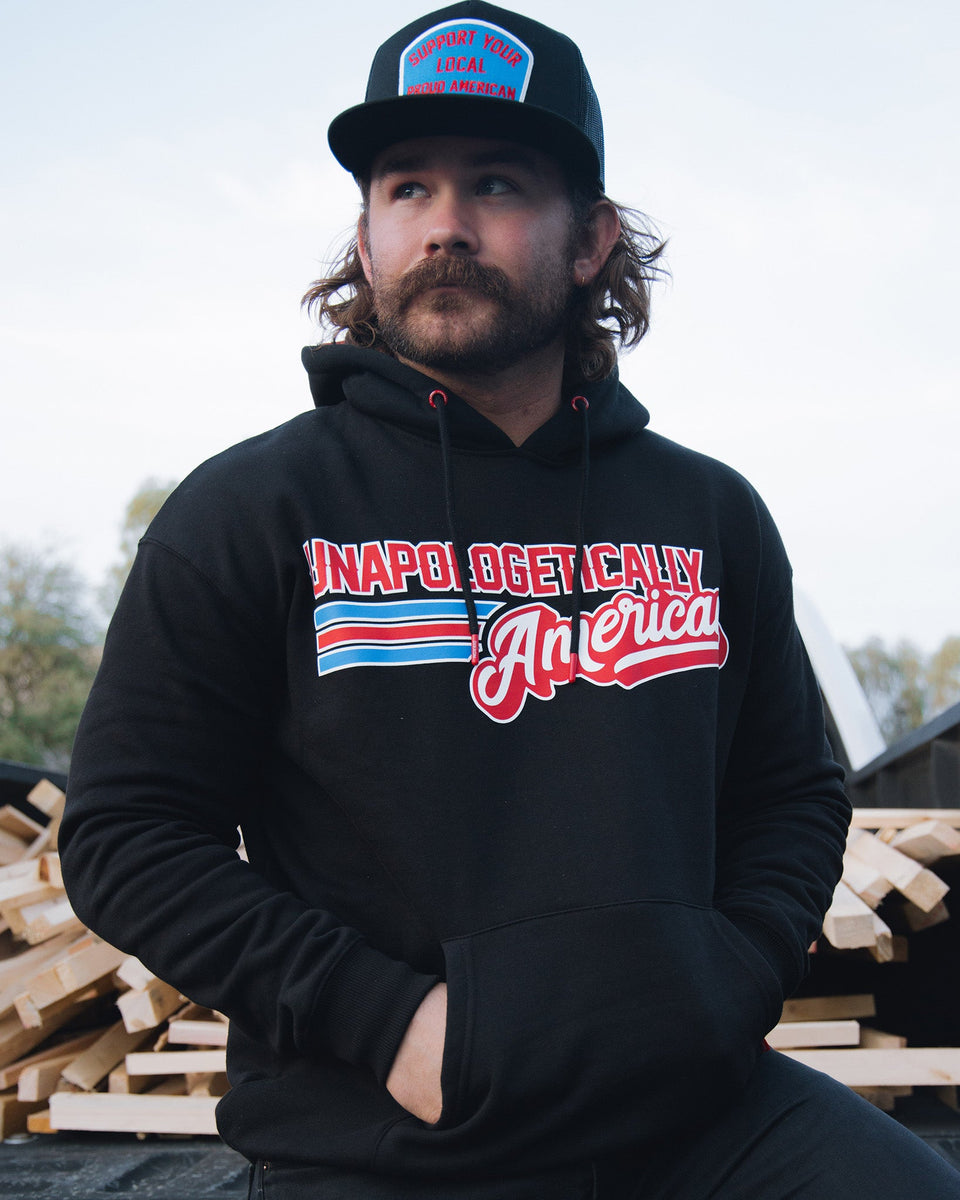 Mens Unapologetically American Pullover Hoodie Black Dixxon