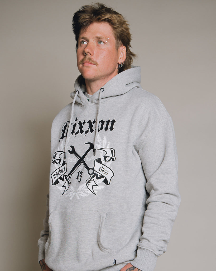 White Award Crest Pullover Hoodie Heathered Gray Dixxon Flannel Co