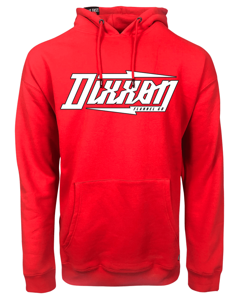 Mens White Bolt Pullover Hoodie Red Dixxon Flannel Co
