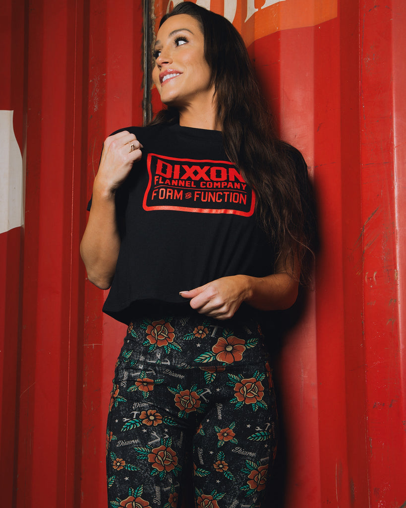 Women's Red Classic Logo Crop Top - Black | Dixxon Flannel Co.