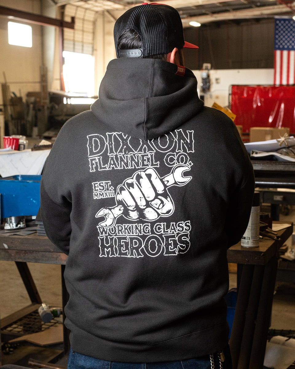 Mens Working Class Fist Zip Up Hoodie Black Dixxon Flannel Co